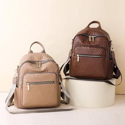 Woven Leather Backpack With Multiple Zippered Compartments on Luulla