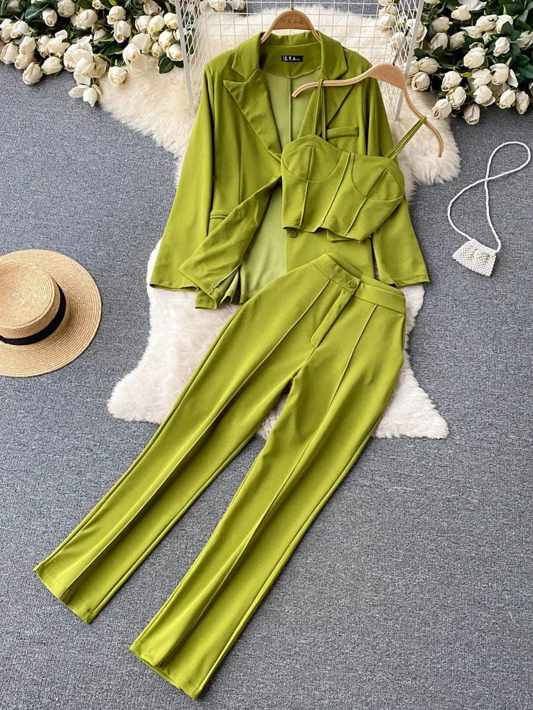 Lime Green Three-piece Womens Pant Suit on Luulla