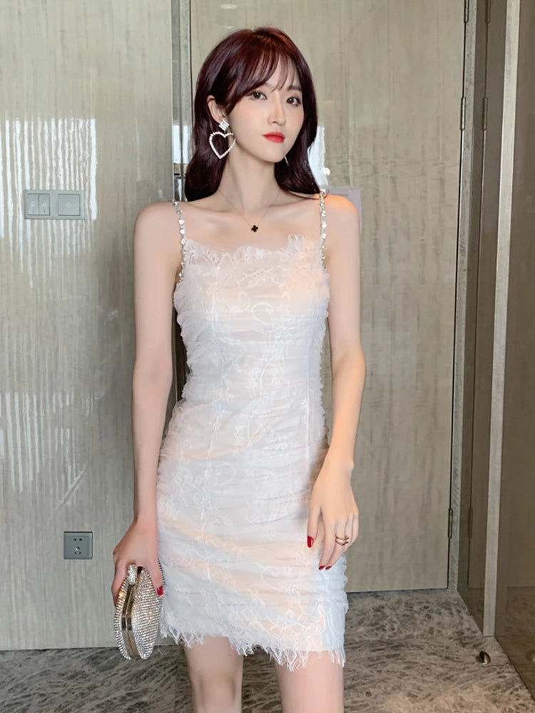 Elegant White Lace Spaghetti Strap Mini Dress on Luulla
