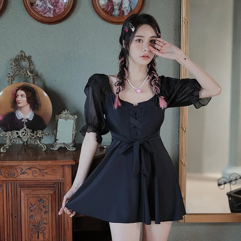 Gothic Lolita Black Puff Sleeve Mini Dress on Luulla