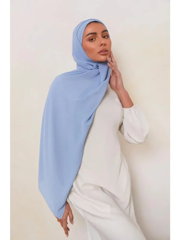 Elegant Light Blue Chiffon Hijab For Women on Luulla