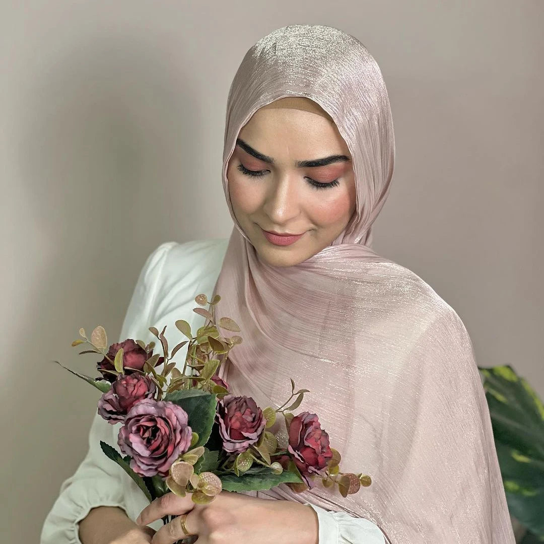 Elegant Light Pink Shimmer Hijab For Women on Luulla