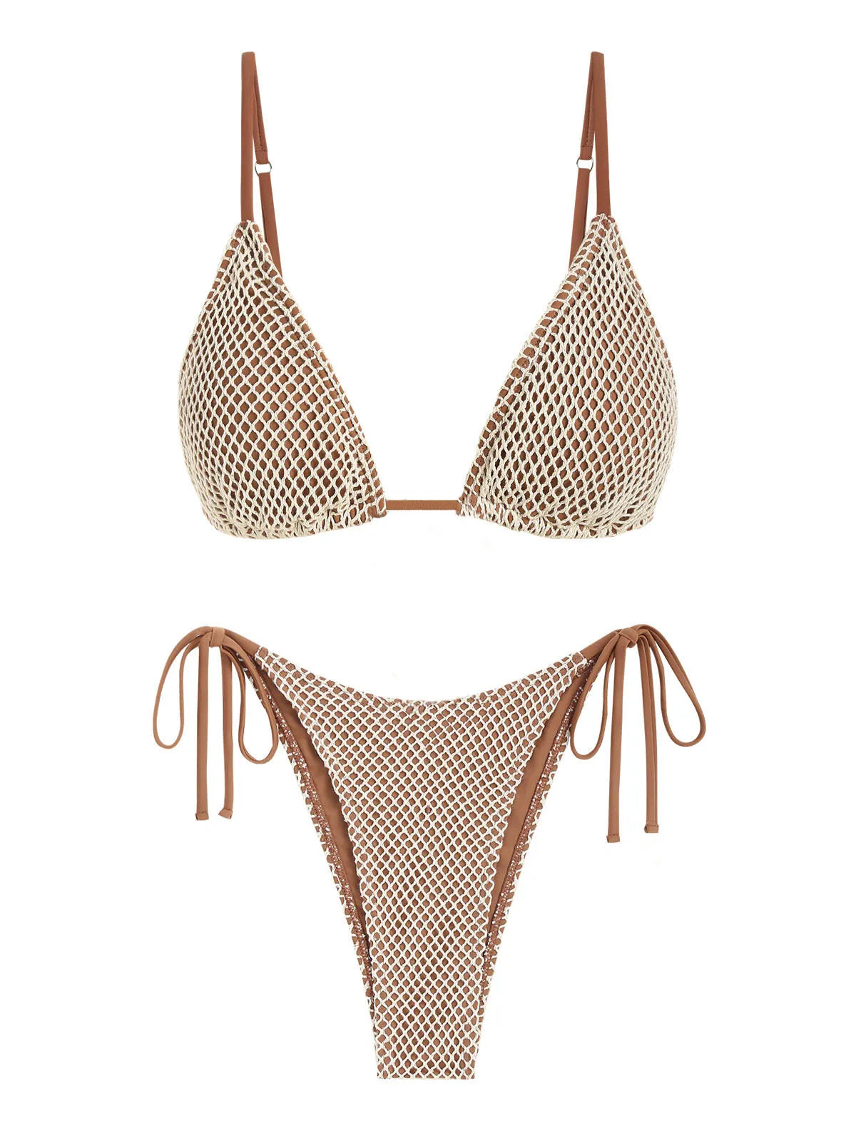Stylish Mesh Bikini Set With Tie Straps on Luulla