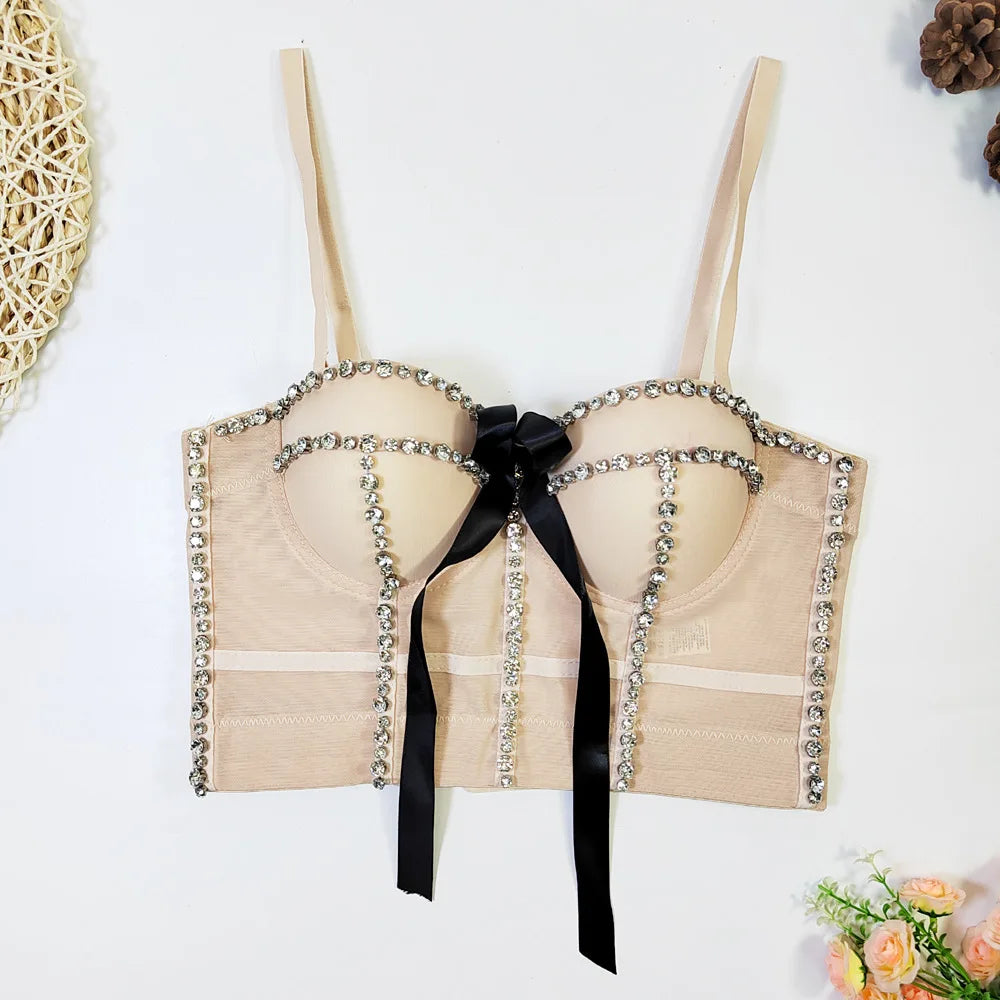 Elegant Bejeweled Lingerie Top With Black Bow on Luulla