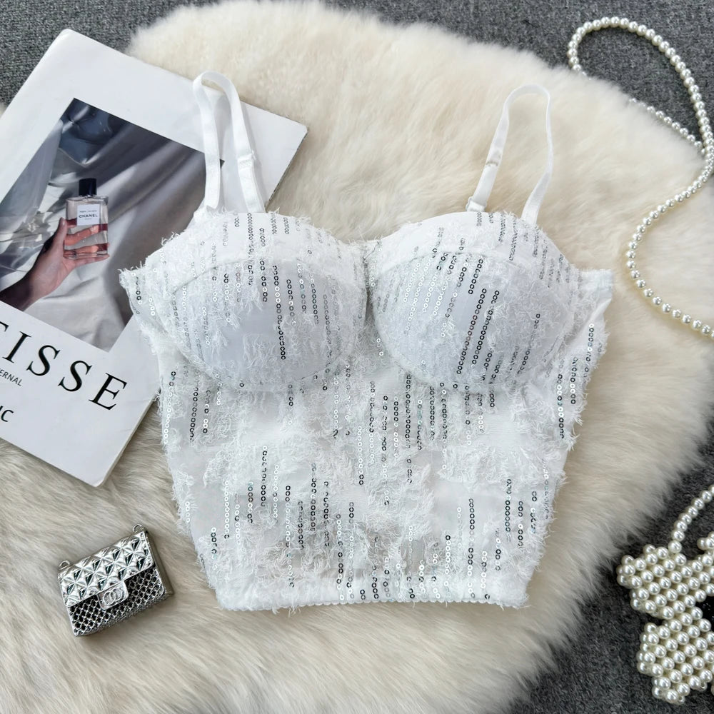Sparkling White Sequin Lace Bustier Top on Luulla
