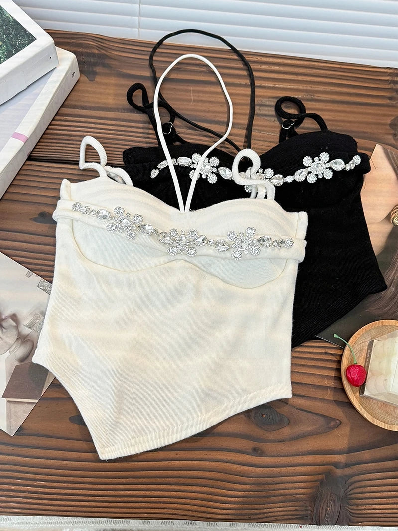 Rhinestone Embellished Knit Strapless Crop Top on Luulla