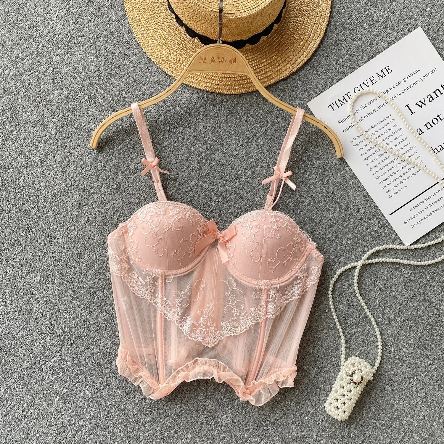 Elegant Lace Pink Sheer Bustier Cami Top on Luulla