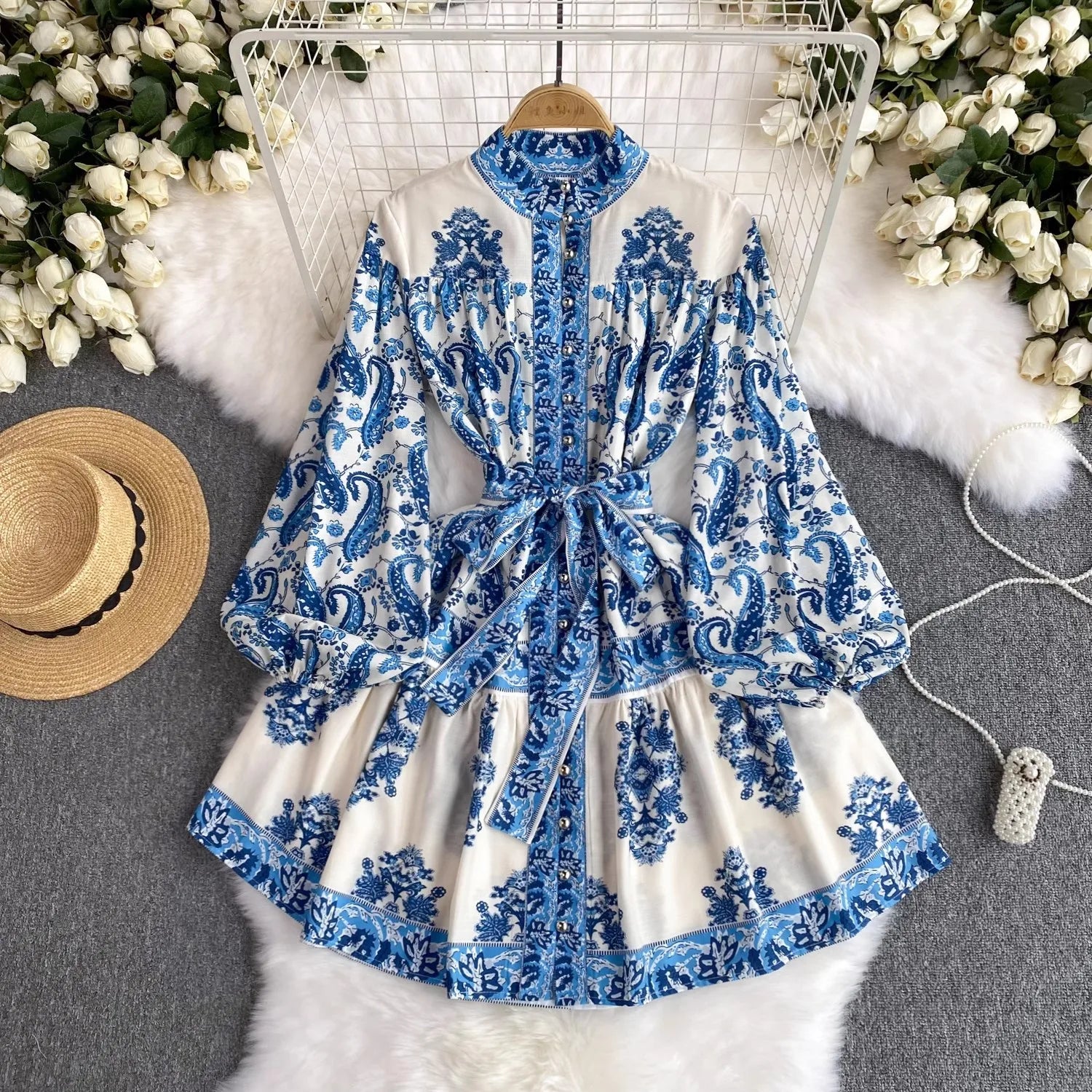 Boho Chic Blue Floral Print Dress on Luulla