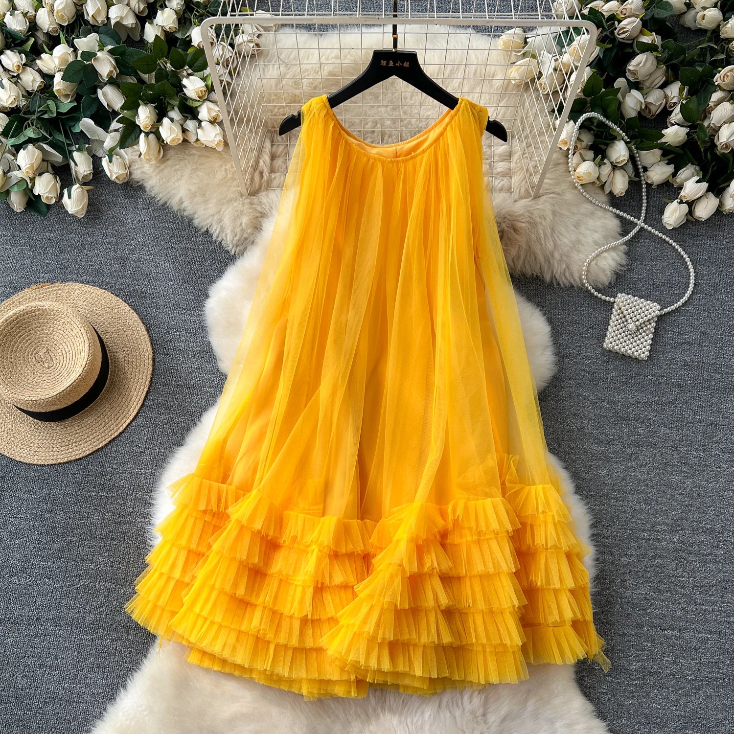 Yellow Ruffled Layered Dress For Special Occasions on Luulla