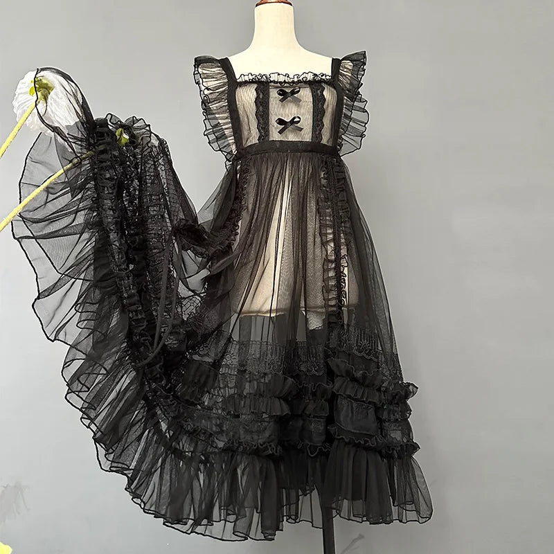 Black Gothic Victorian Sheer Ruffled Nightgown Dress on Luulla