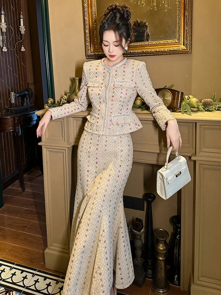 Elegant Tweed Two-piece Skirt Suit Set on Luulla