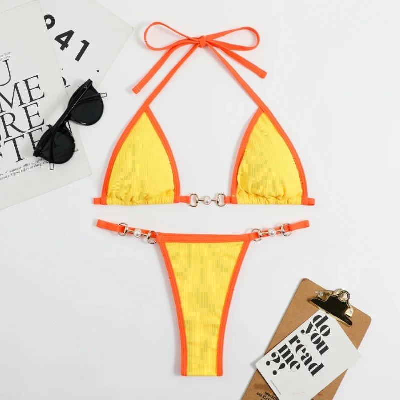 Summer Vibes Yellow-orange Triangle Bikini Set on Luulla