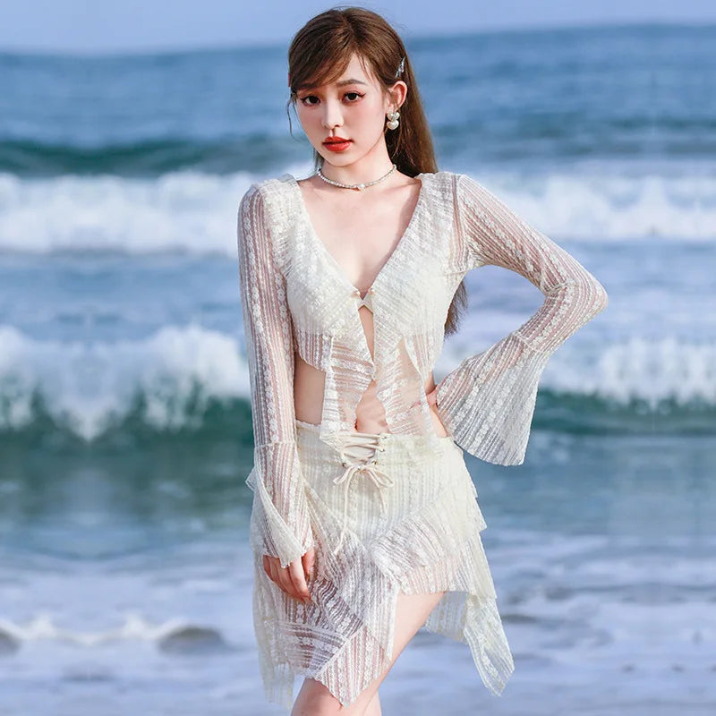 Sheer Beach Cover-up With Flared Sleeves on Luulla