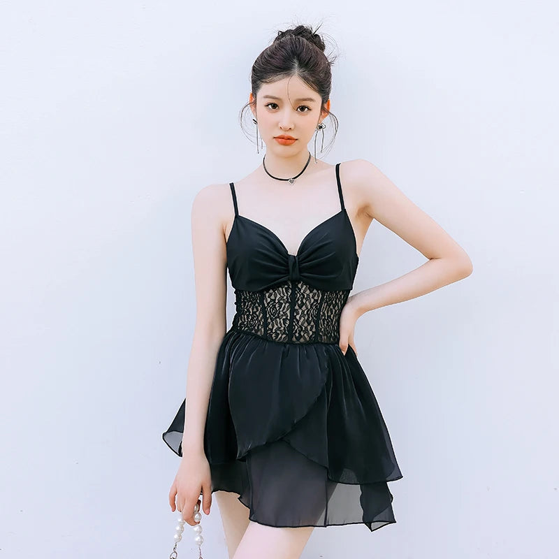 Elegant Black Lace Spaghetti Strap Mini Dress on Luulla