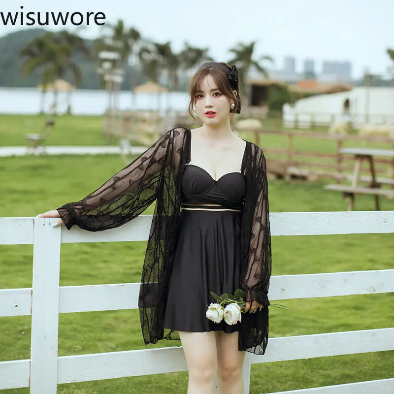 Elegant Black Lace Swim Dress Cover-up on Luulla