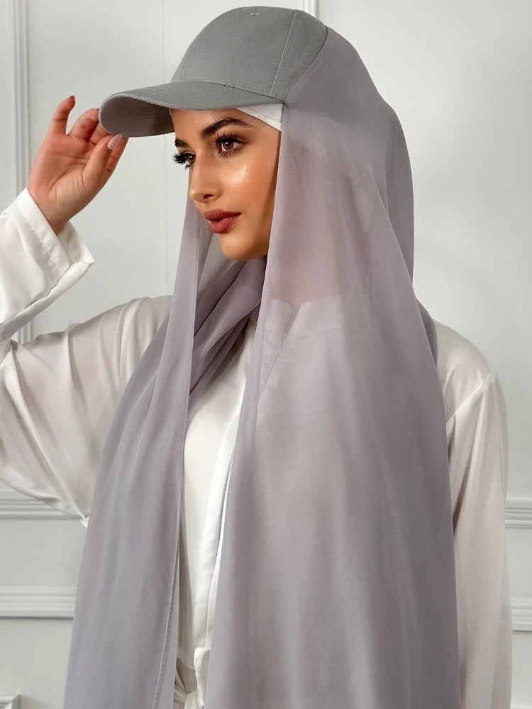Grey Hijab With Integrated Baseball Cap on Luulla