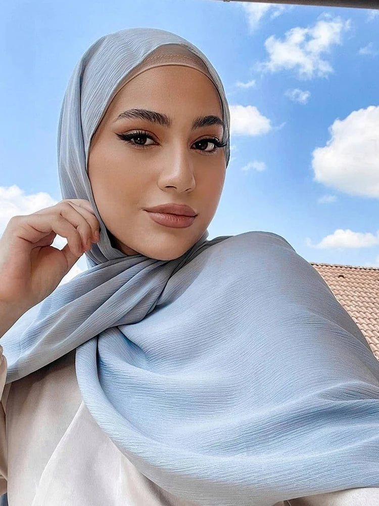 Elegant Light Blue Chiffon Hijab For Women on Luulla