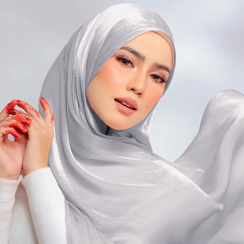 Elegant Silver Satin Hijab For Women on Luulla