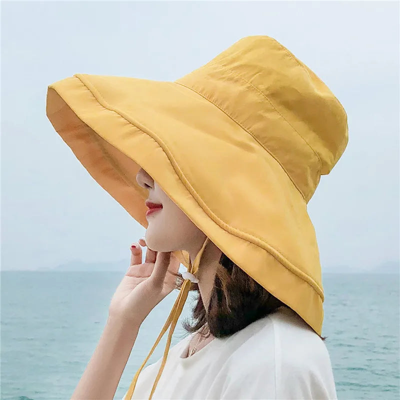 Womens Wide Brim Sun Protection Bucket Hat on Luulla