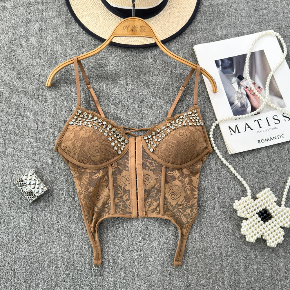 Elegant Lace Bustier Top With Rhinestone Detailing on Luulla