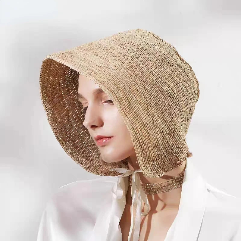 Handmade Wide-brimmed Straw Bonnet Hat For Women on Luulla