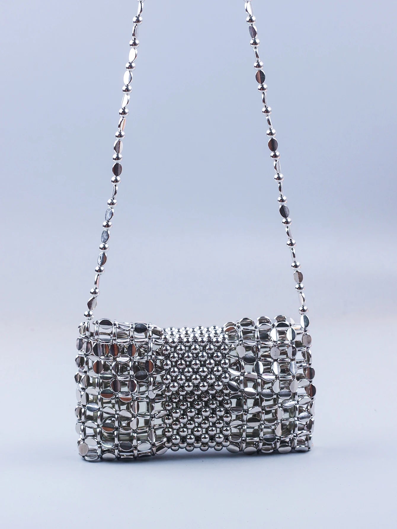 Silver Beaded Evening Bag With Shoulder Strap on Luulla