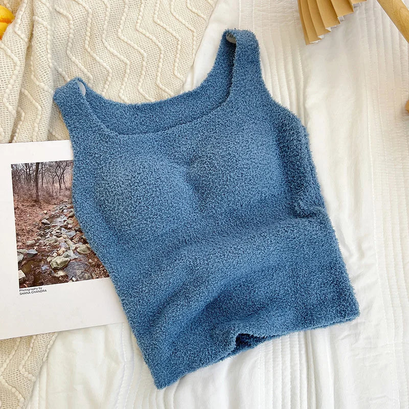 Cozy Blue Fuzzy Sleeveless Tank Top on Luulla