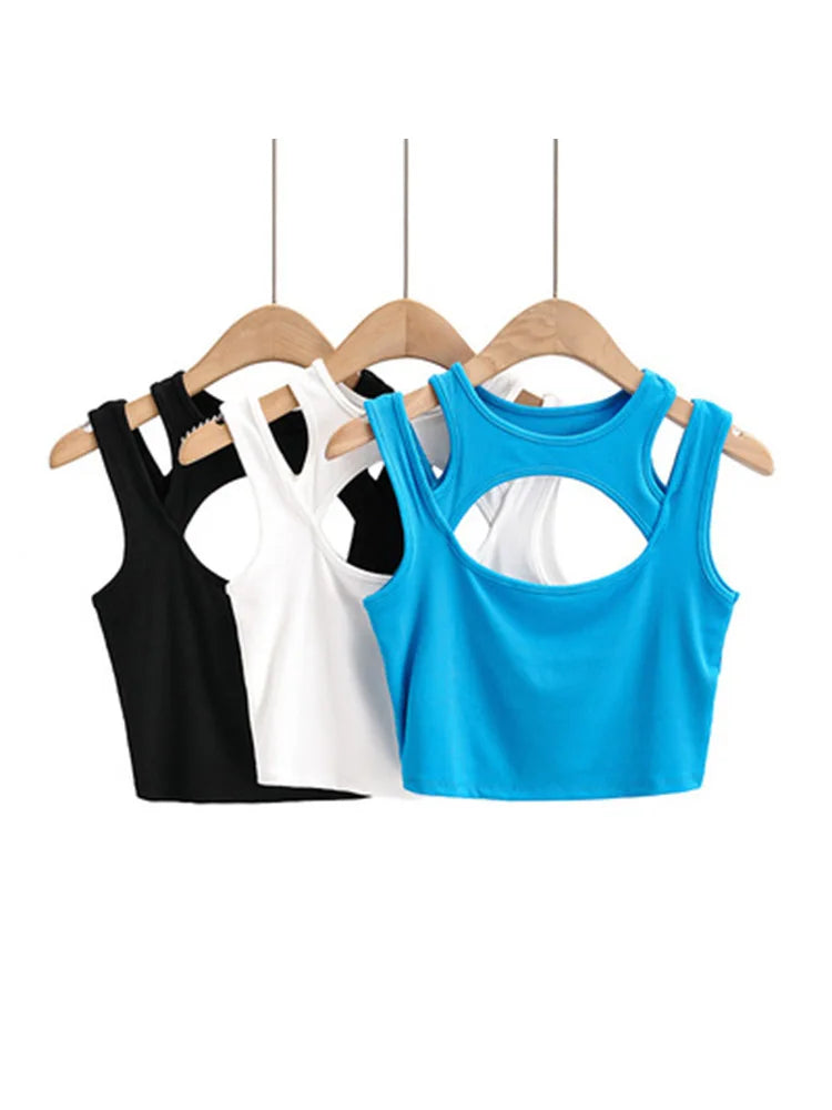 Sporty Cutout Racerback Crop Top Trio on Luulla