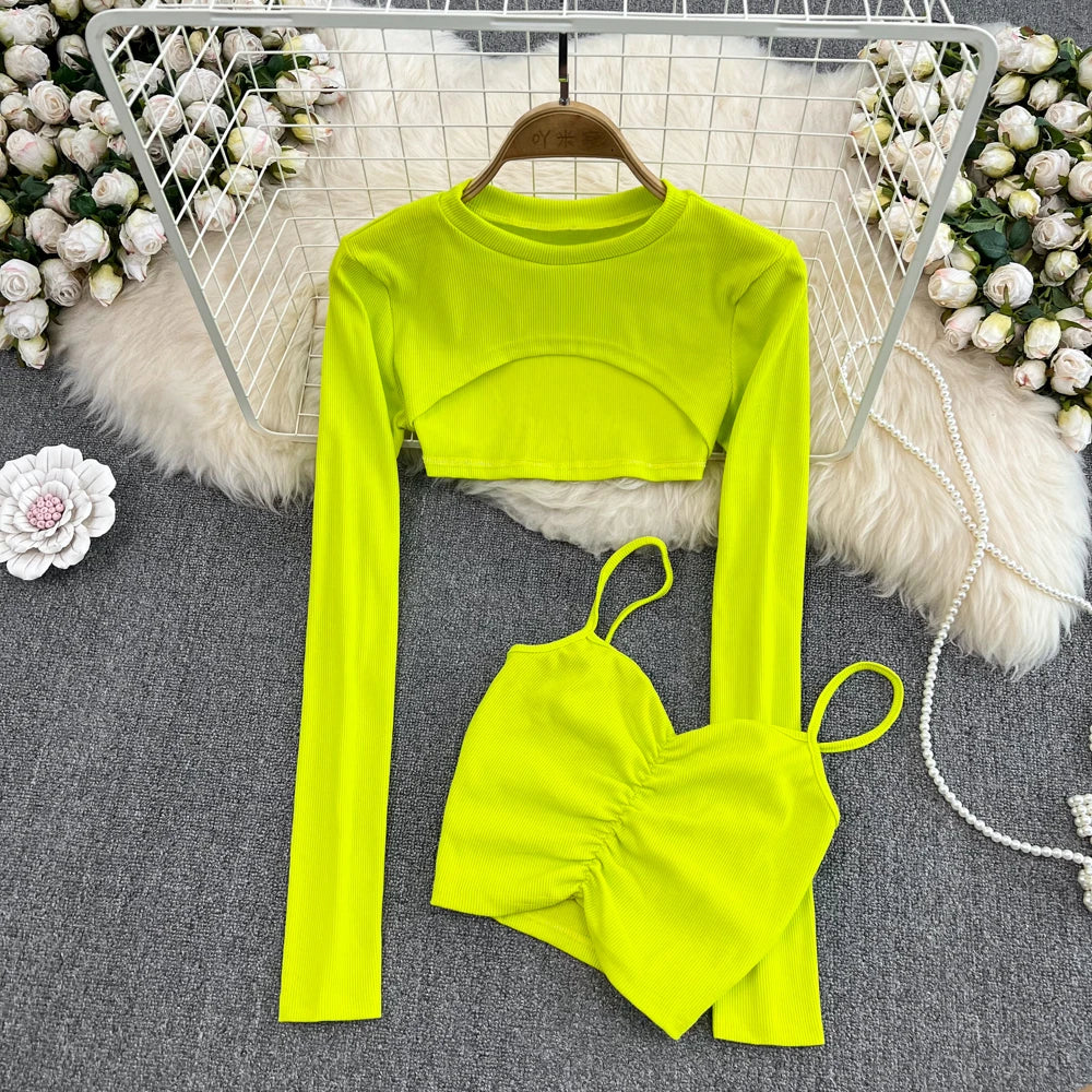 Neon Yellow Crop Top And Tank Set on Luulla