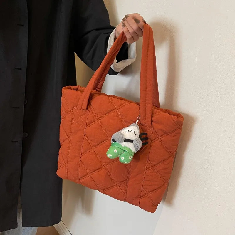 Quilted Tote Bag With Plush Toy Charm on Luulla