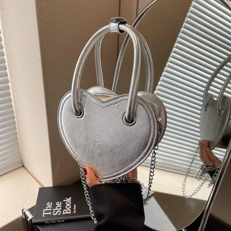Metallic Heart-shaped Handbag With Chain Strap on Luulla
