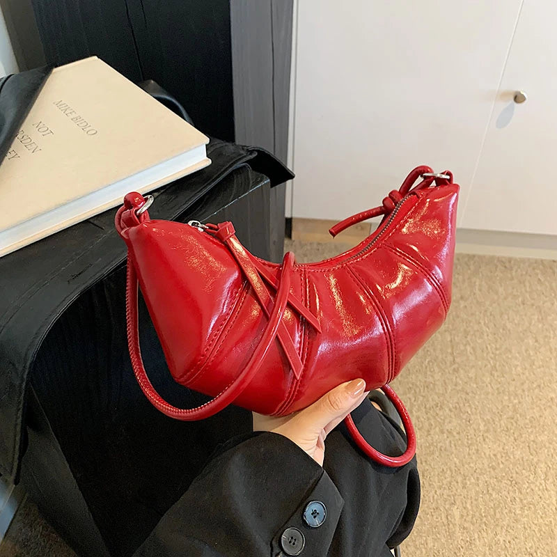 Red Crescent Crossbody Bag With Bow Accent on Luulla