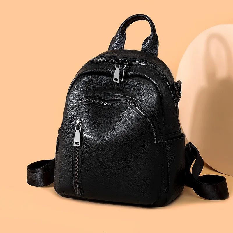 Black Leather Mini Backpack With Multiple Pockets on Luulla
