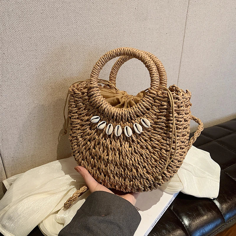 Natural Straw Beach Bag With Shell Decoration on Luulla