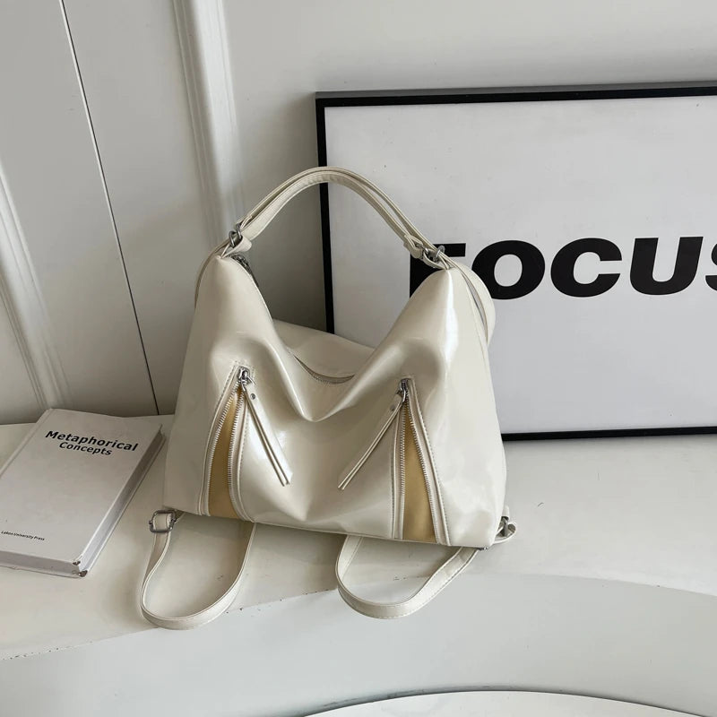 Stylish White Convertible Backpack Purse With Zippers on Luulla