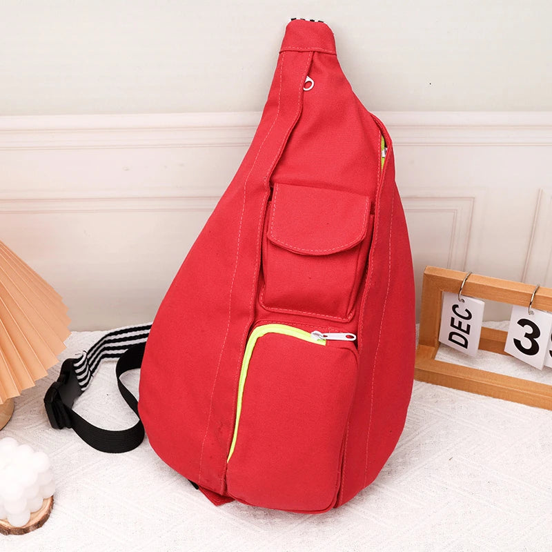 Red Sling Backpack With Multiple Zipper Pockets on Luulla