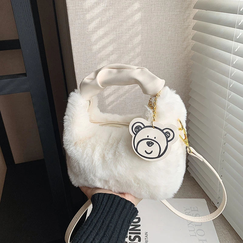 Plush White Bear Handbag With Detachable Strap on Luulla
