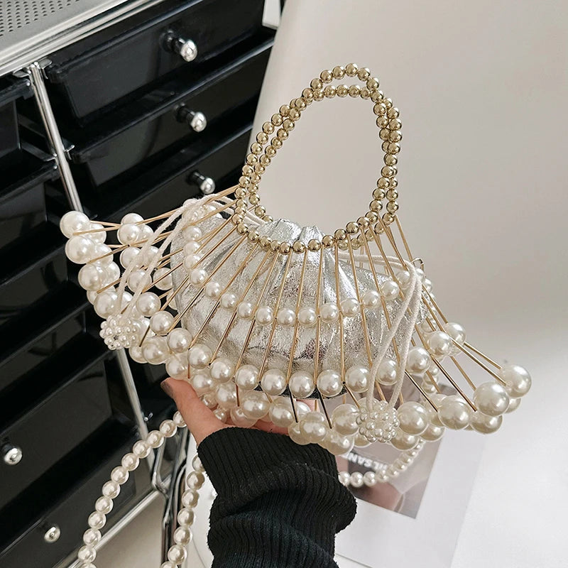 Elegant Pearl Beaded Handbag With Gold Accents on Luulla