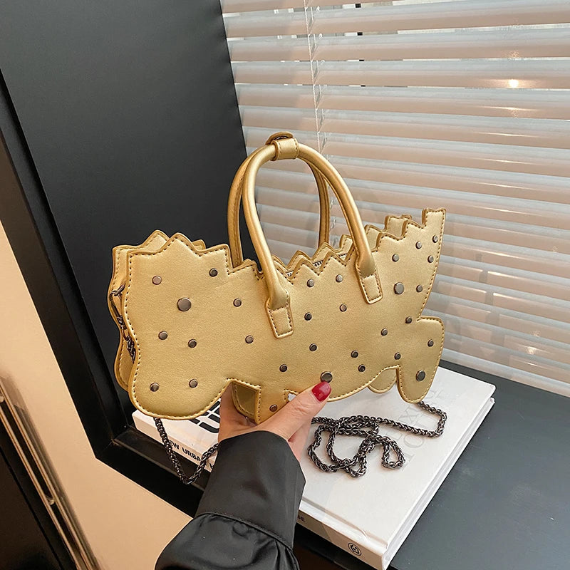 Gold Dinosaur Handbag With Studded Detail Design on Luulla