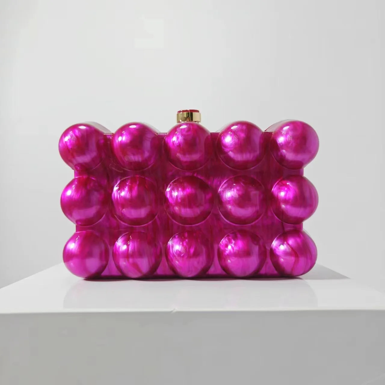 Pink Bubble Textured Acrylic Box Clutch Purse on Luulla