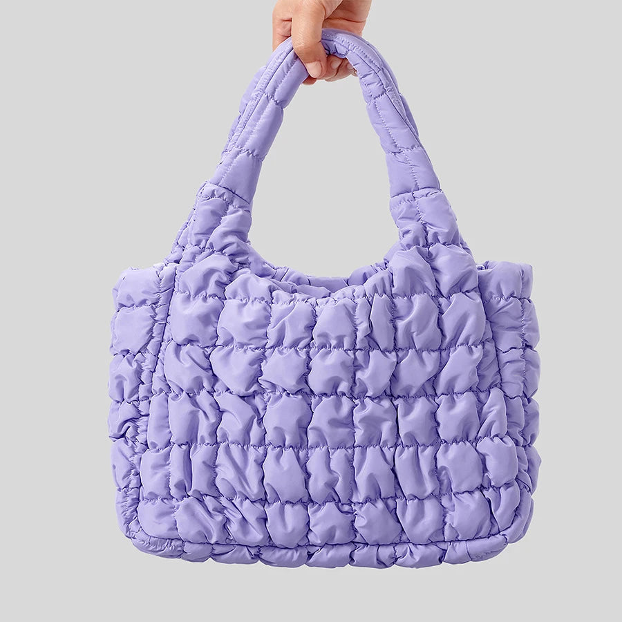 Quilted Lilac Puff Handbag With Double Handles on Luulla
