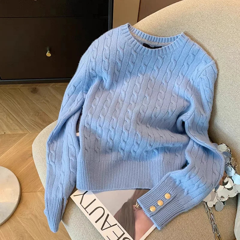 Cozy Cable Knit Light Blue Sweater Women on Luulla