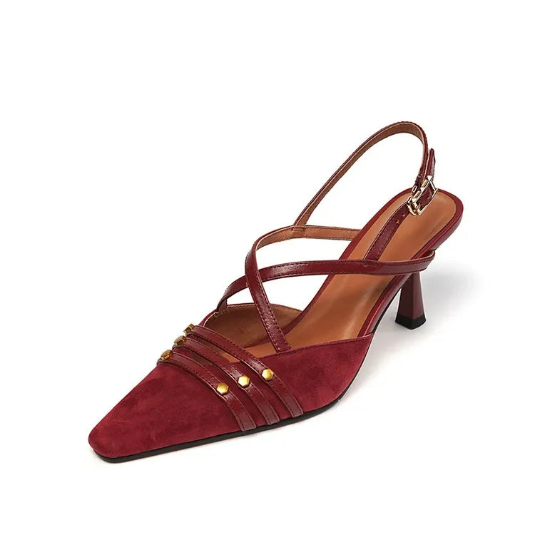 Burgundy Suede Strappy High Heel Slingbacks on Luulla