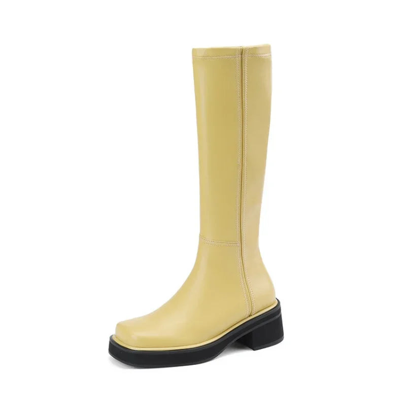 Stylish Knee-high Yellow Leather Boots on Luulla