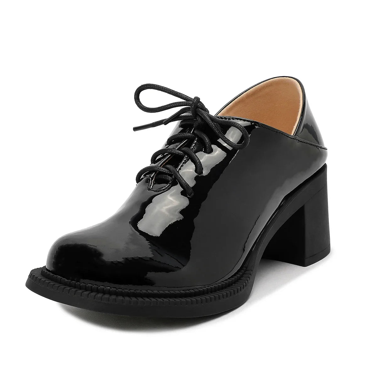 Womens High Heel Black Patent Leather Oxfords on Luulla