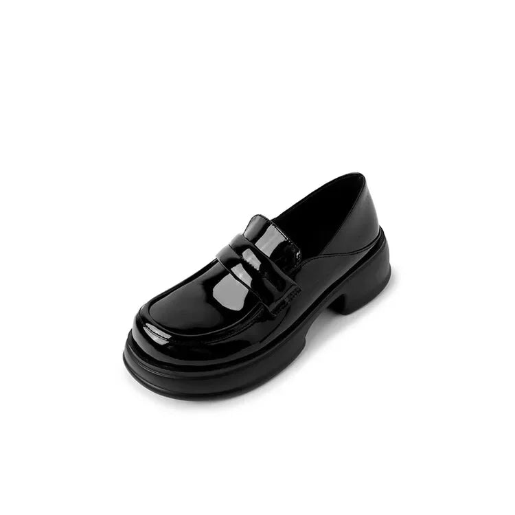 Womens Black Patent Leather Chunky Loafers on Luulla