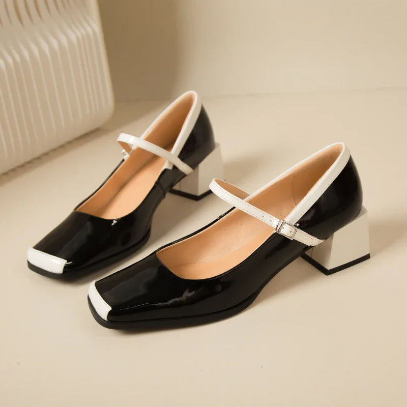 Womens Stylish Two-tone Square-toe Mary Jane Heels on Luulla