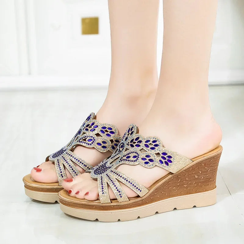 Floral Embellished Summer Wedges Sandals For Women on Luulla