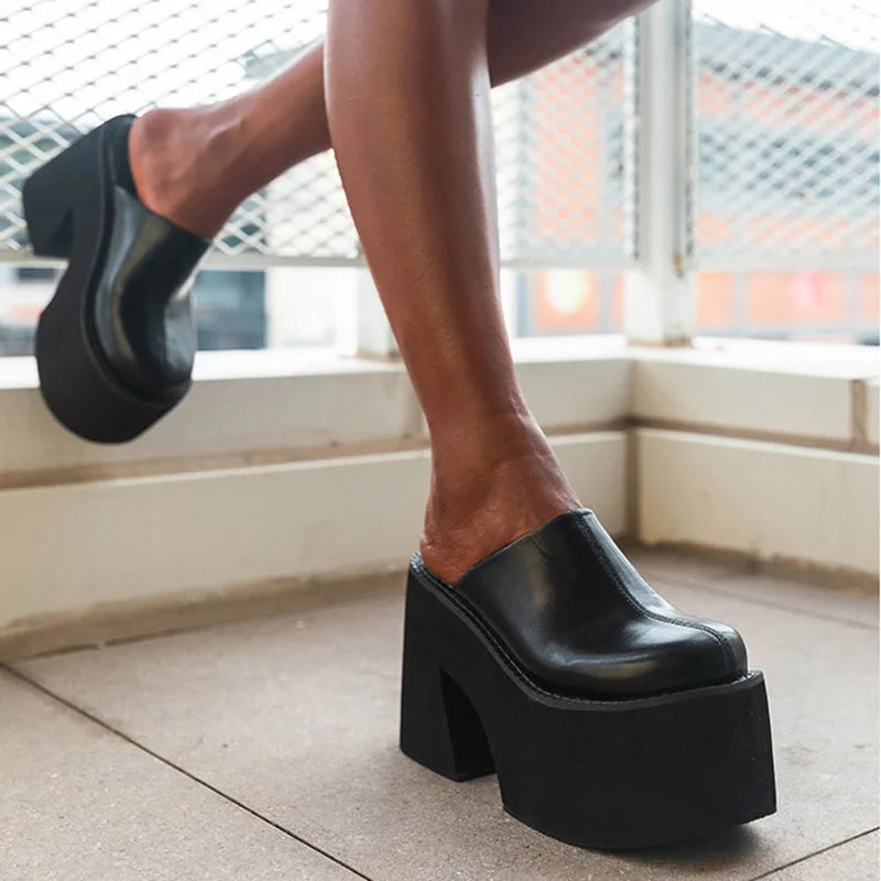 Womens Black High Platform Mule Heels on Luulla