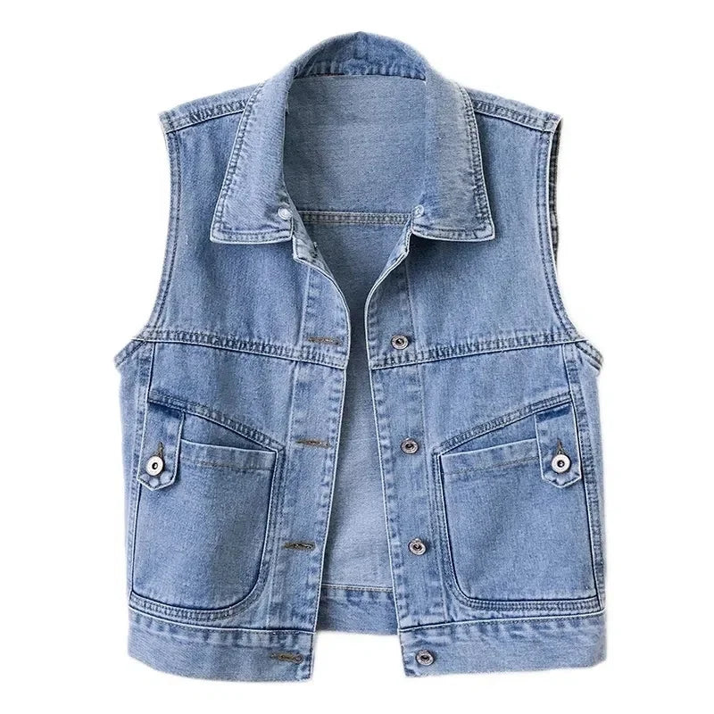 Stylish Lightweight Denim Vest With Button Pockets on Luulla